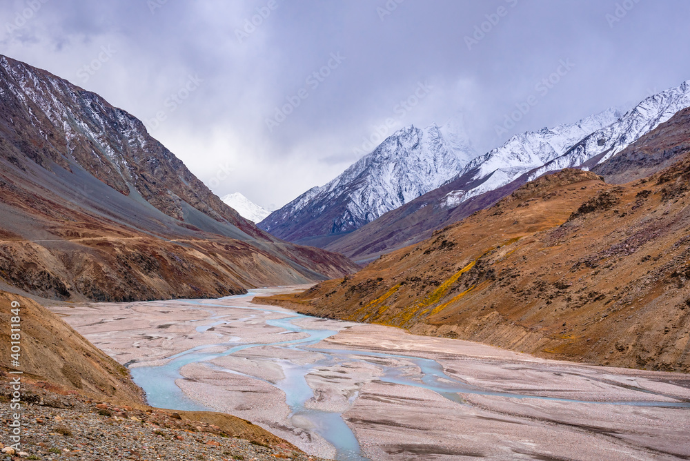 Landscape of valley of Chandra river which confluence with bhaga river ...