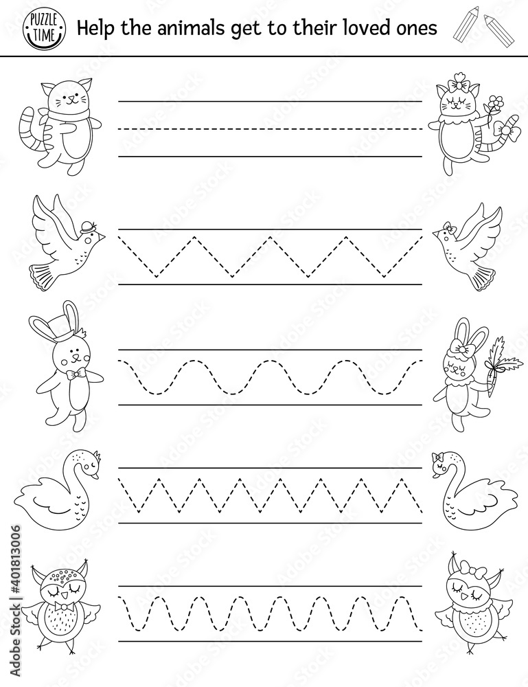 Vector Saint Valentine handwriting practice worksheet. February ...