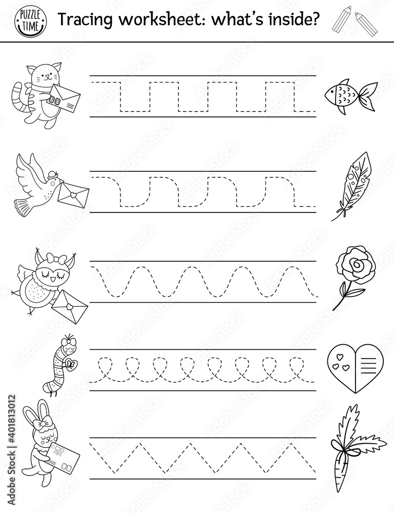Vector Saint Valentine handwriting practice worksheet. February ...
