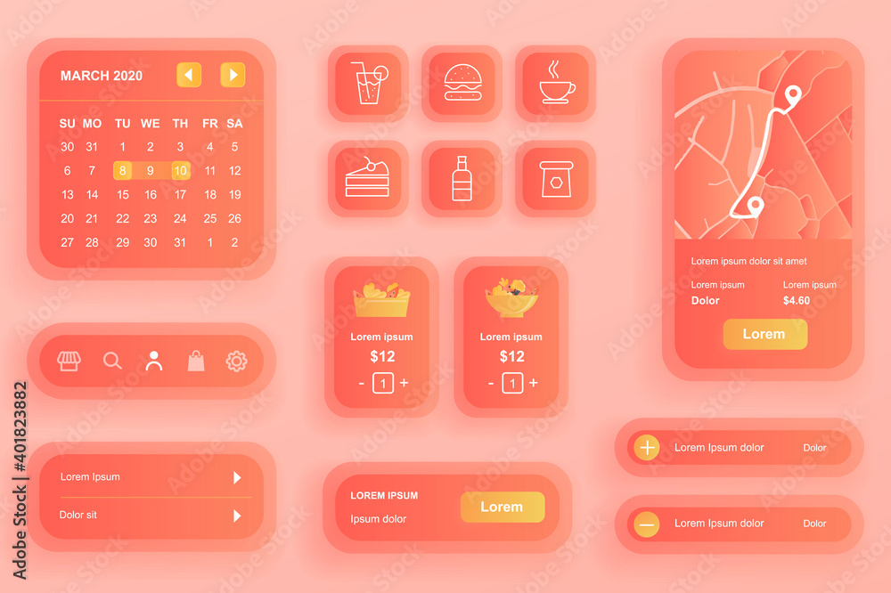 GUI elements for food delivery mobile app. Online food order and ...