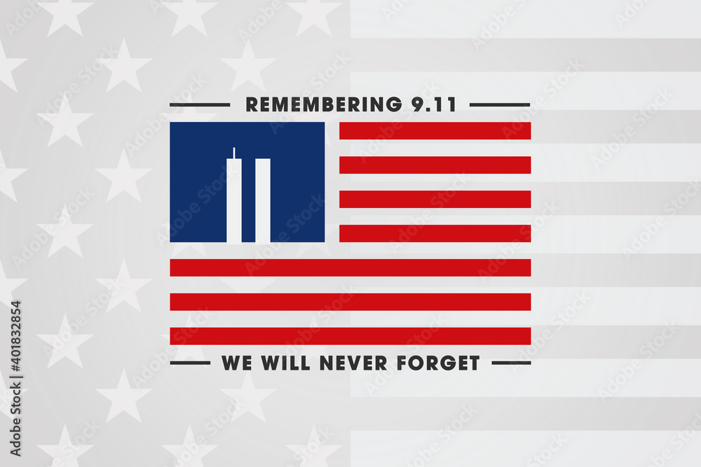 Always Remember 9 11. Illustration of the Twin towers inside the american or USA flag ...