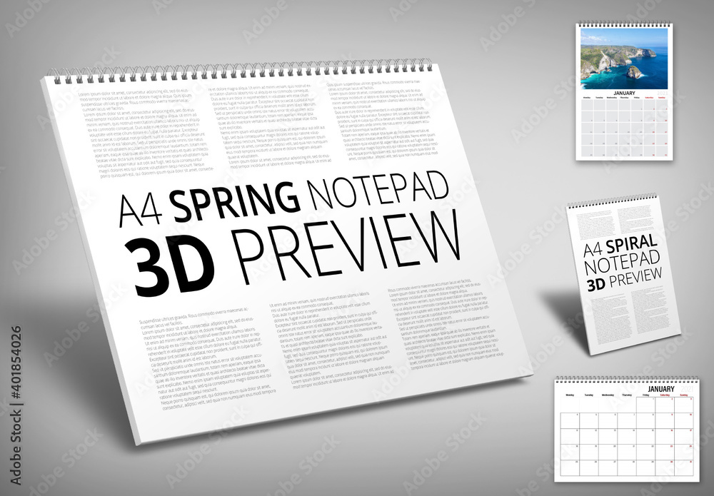 Spiral European Notepad 3D Preview Mockup Stock Template | Adobe Stock