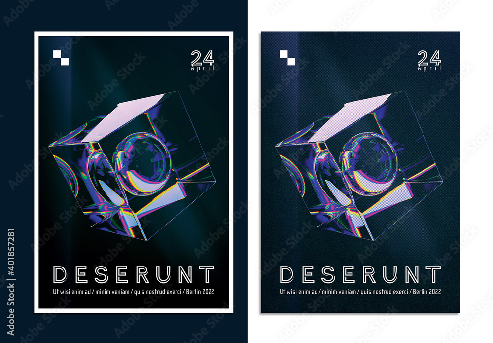 Modern Poster Layout with Translucent Iridescent Cube Stock Template ...
