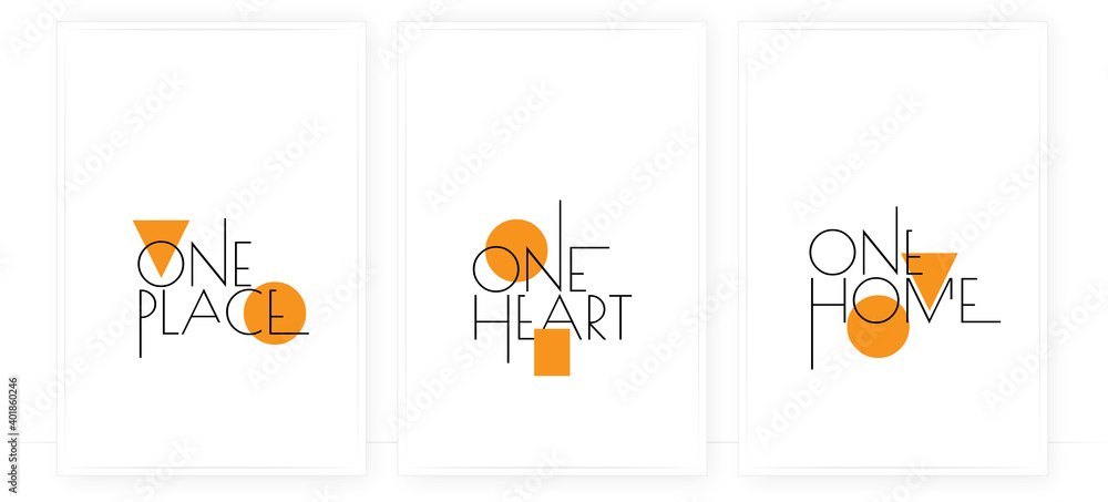 One place, one heart, one home vector. Wording design, lettering. Three ...