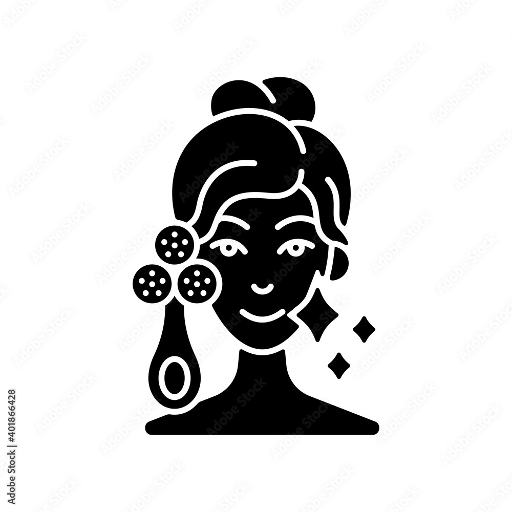 Facial cleansing device black glyph icon. Sculpting and facial toning ...