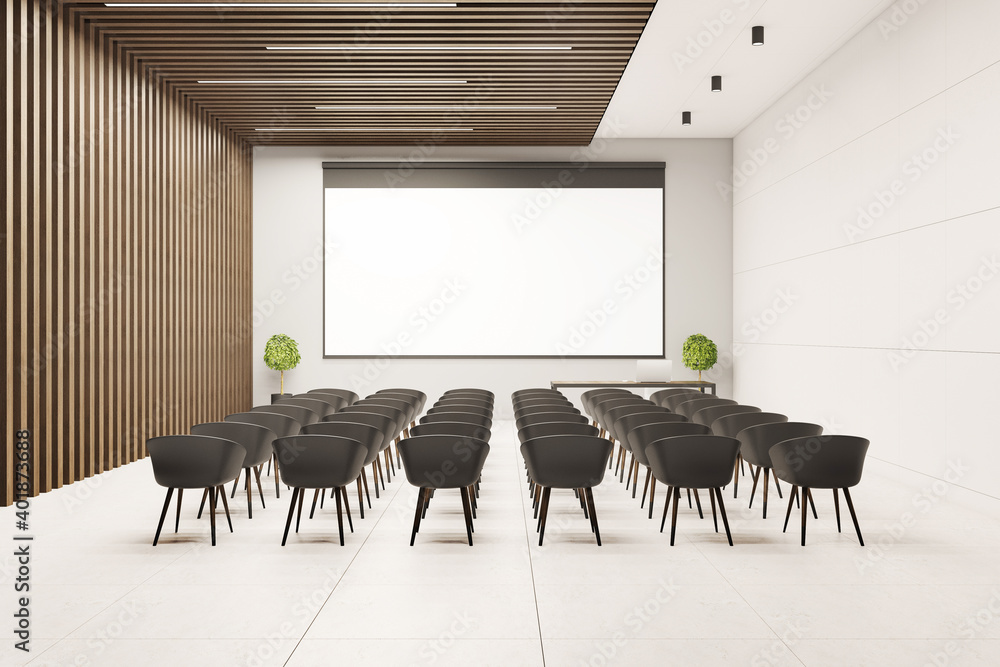 Presentation auditorium with empty white screen Stock Illustration ...