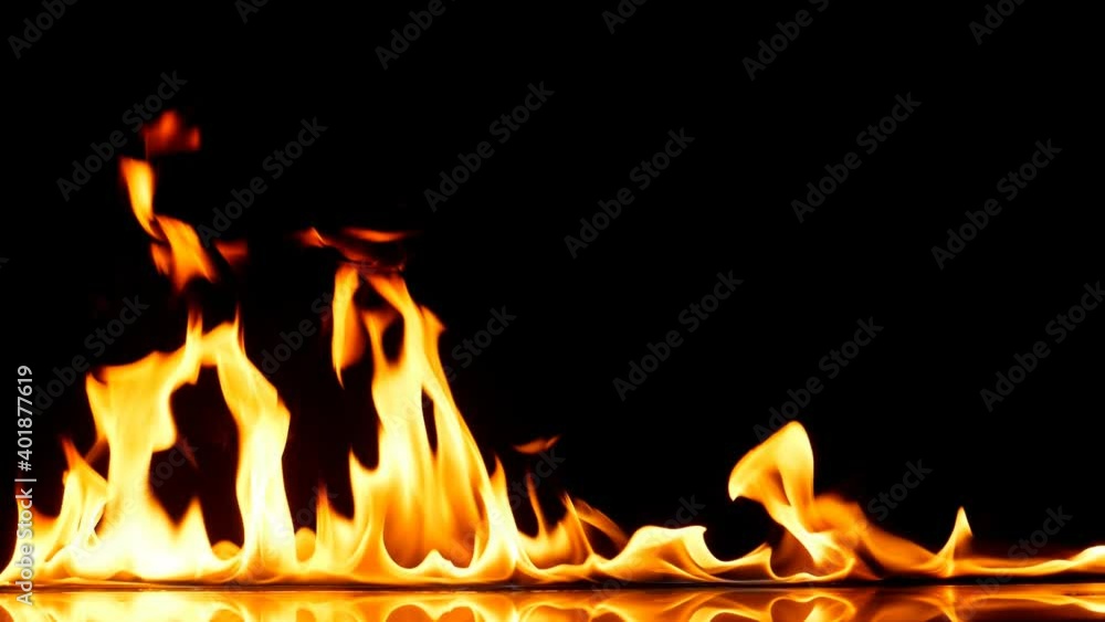 Fire Flames Igniting And Burning - Slow Motion. A line of real flames ...