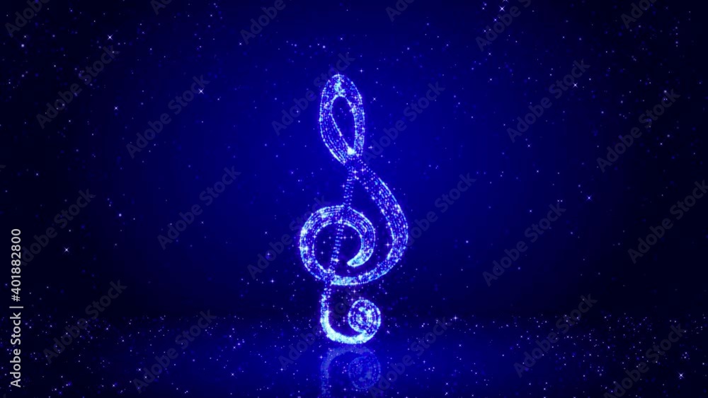 3d music note with shinning ang glowing stars animation footage ...