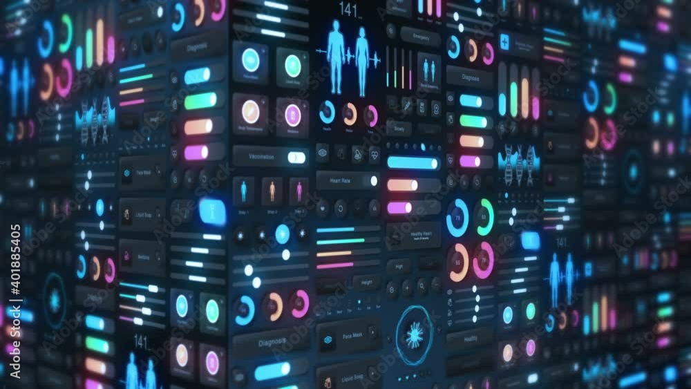 Vidéo Stock Hi tech panel of medical application on dark background ...