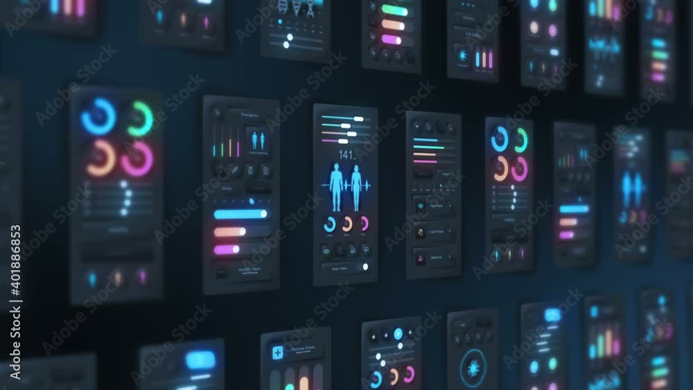 Vidéo Stock Hi tech panel of medical application on dark background ...