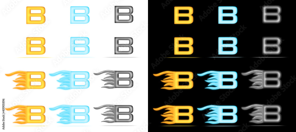 Creative and fire vector alphabet letter B with set of flame ice and ...