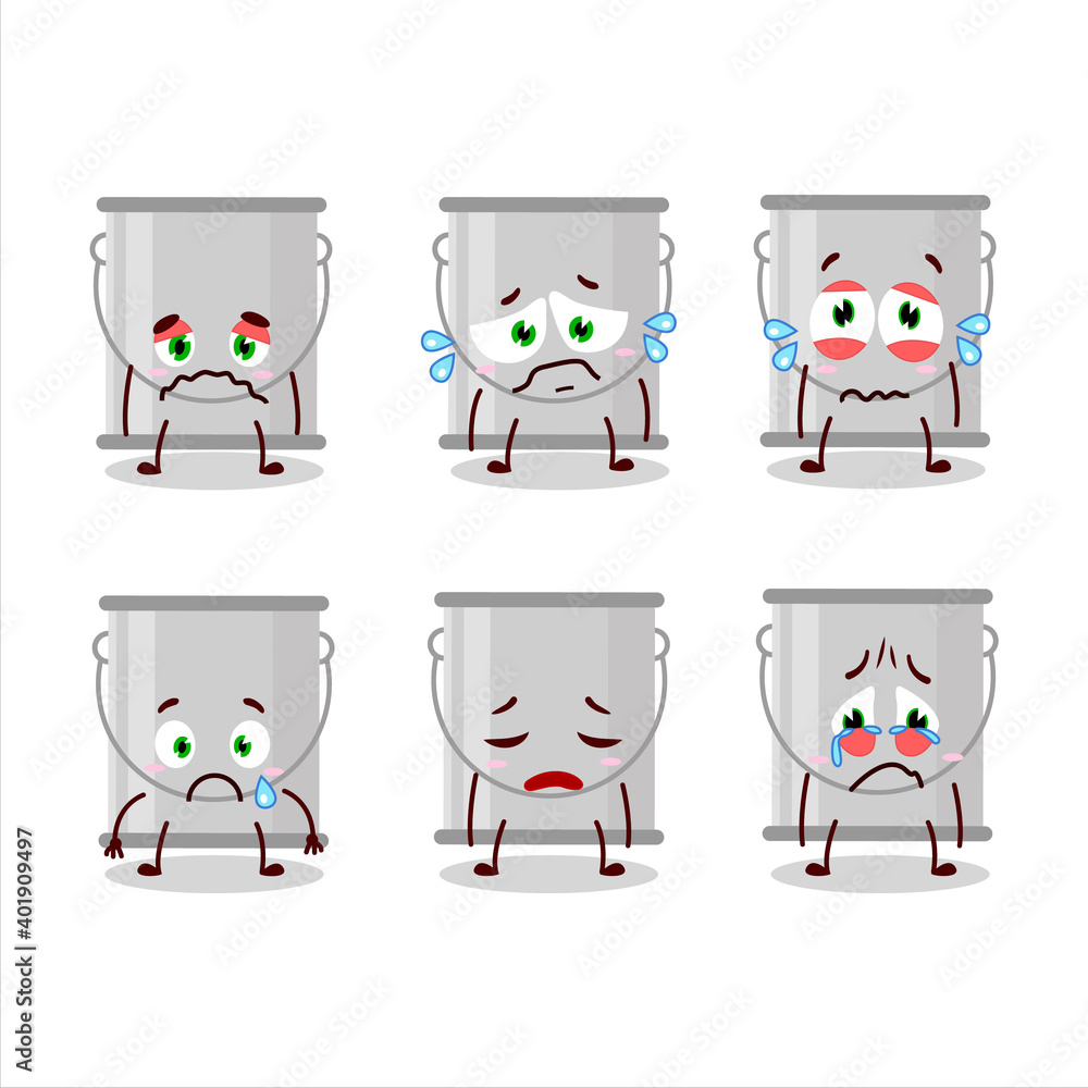 Grey paint bucket cartoon character with sad expression Stock Vector ...