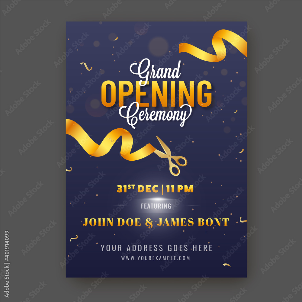Grand Opening Ceremony Invitation Template Layout In Blue Color. Stock ...