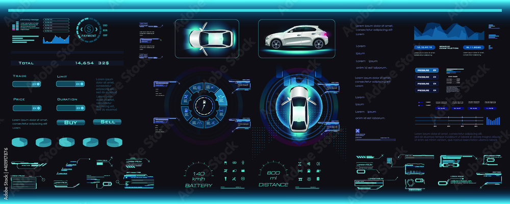 Vetor de Car interface with parameters, options and settings in HUD ...