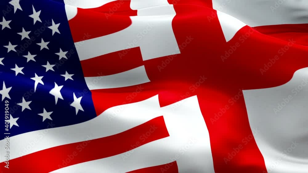 Stockvideon American and English flag waving video in wind footage Full ...