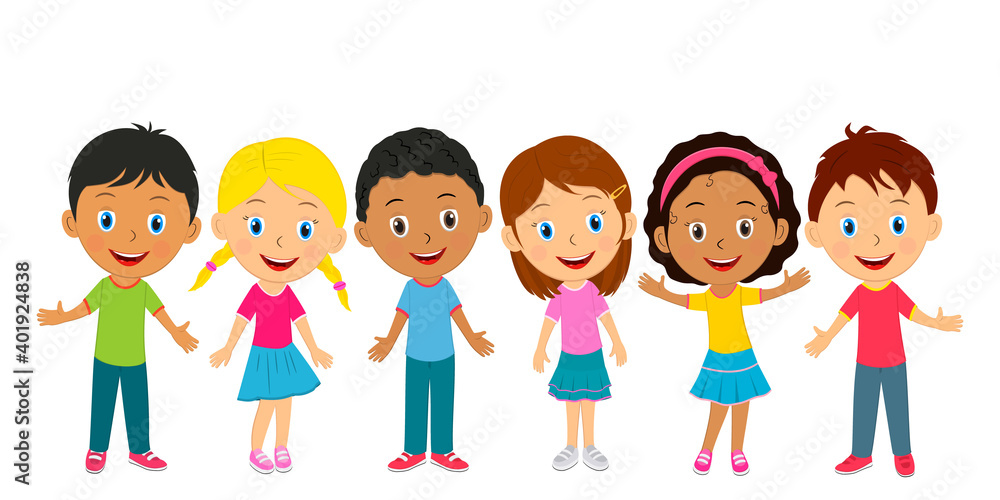 cartoon little kids stand togerther Stock Vector | Adobe Stock