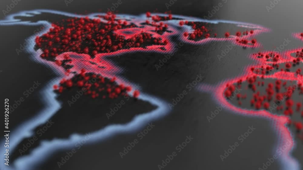 A pan across an illustration a time-lapse showing corona virus starting ...