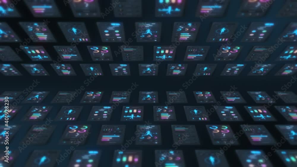 Vidéo Stock Hi tech panel of fitness application on dark background ...