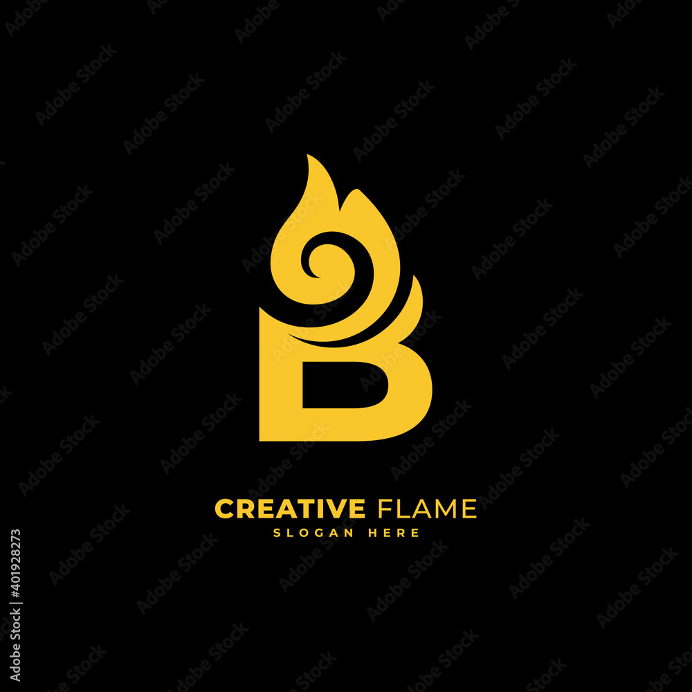 Initial letter B with flame logo vector concept element, letter B logo ...