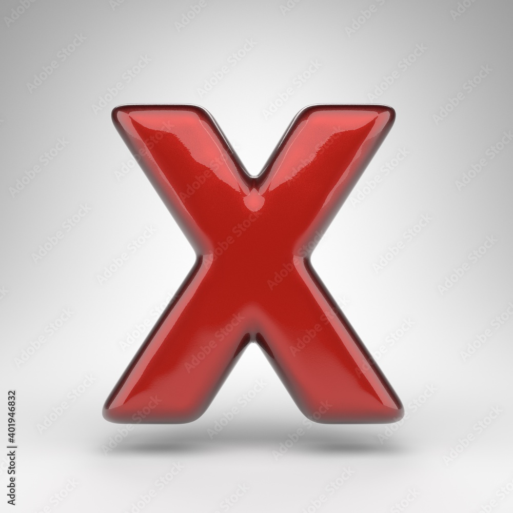 Letter X uppercase on white background. Red car paint 3D letter with ...