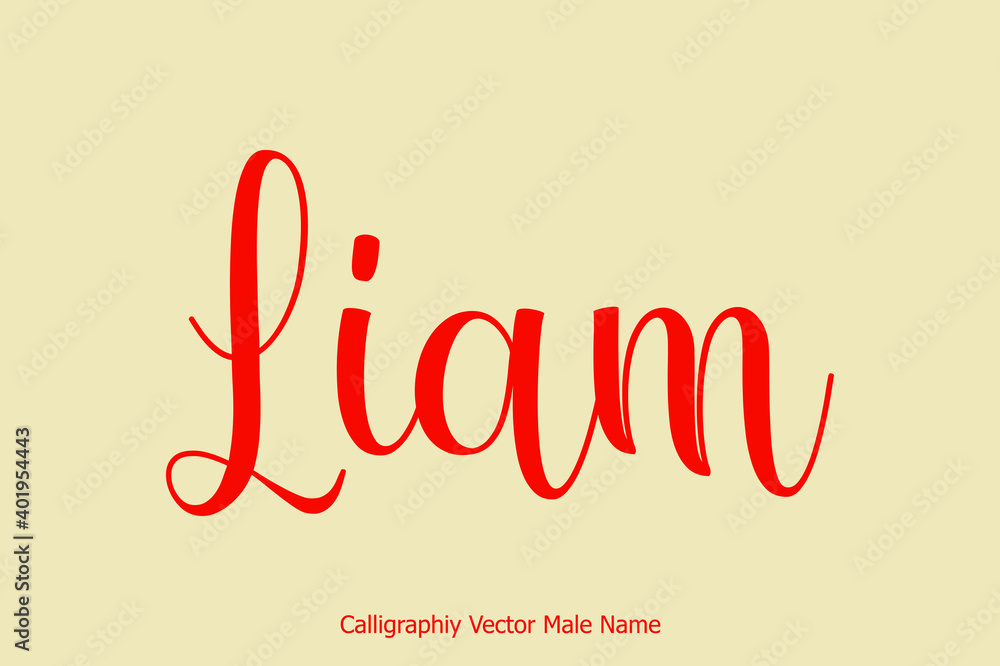 Liam-Male Name Cursive Calligraphy Text on Yellow Background Stock ...