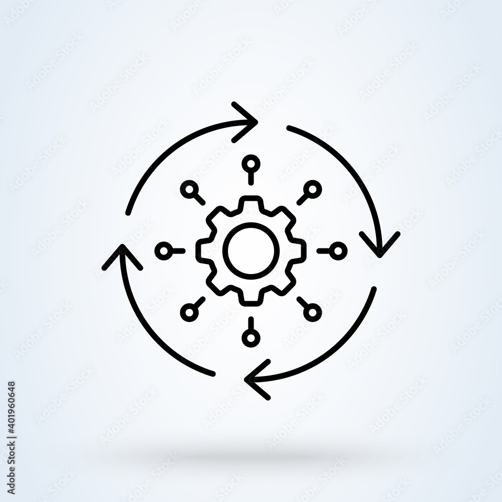 Automatic solution sign line icon or logo. machine learning process ...