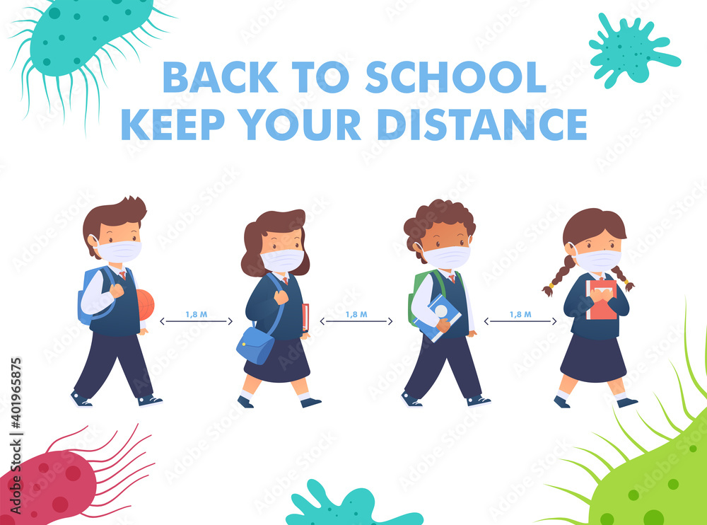 Back to school for new normal lifestyle concept. happy group of kids ...