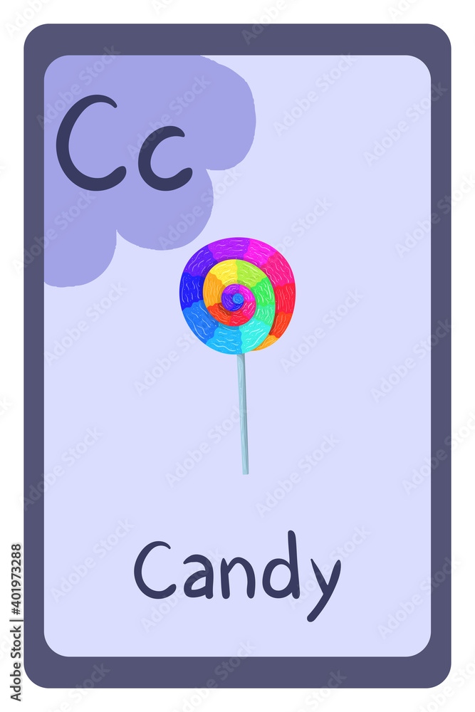 Education flash card abc, letter C - candy. Alphabet for game design ...