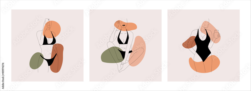 Abstract minimalist women bodies. Fashion illustrations of female ...