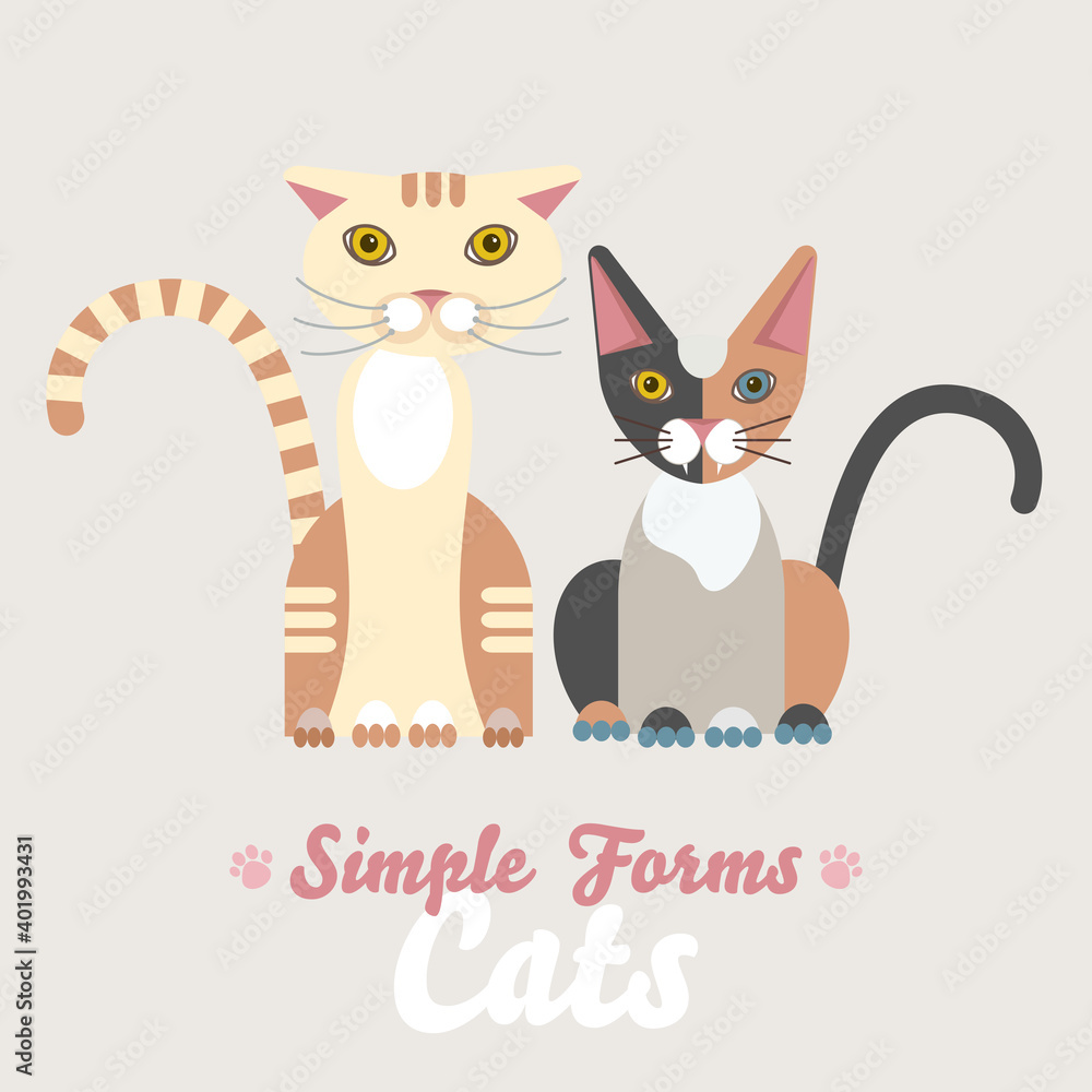 Vetor do Stock: Flat cats sitting front view isolated vector. Cartoon ...