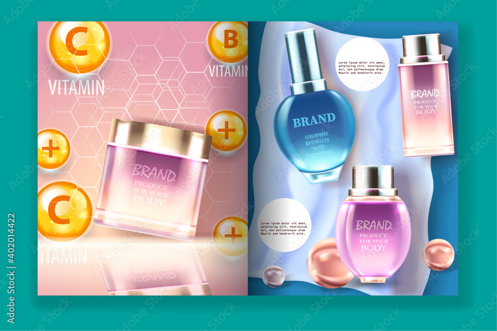 Cosmetic magazine or catalog template design for commercial uses, 3d ...