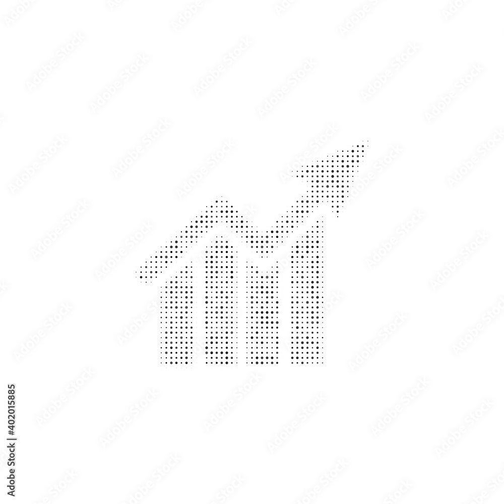 The chart up symbol filled with black dots. Pointillism style. Vector ...