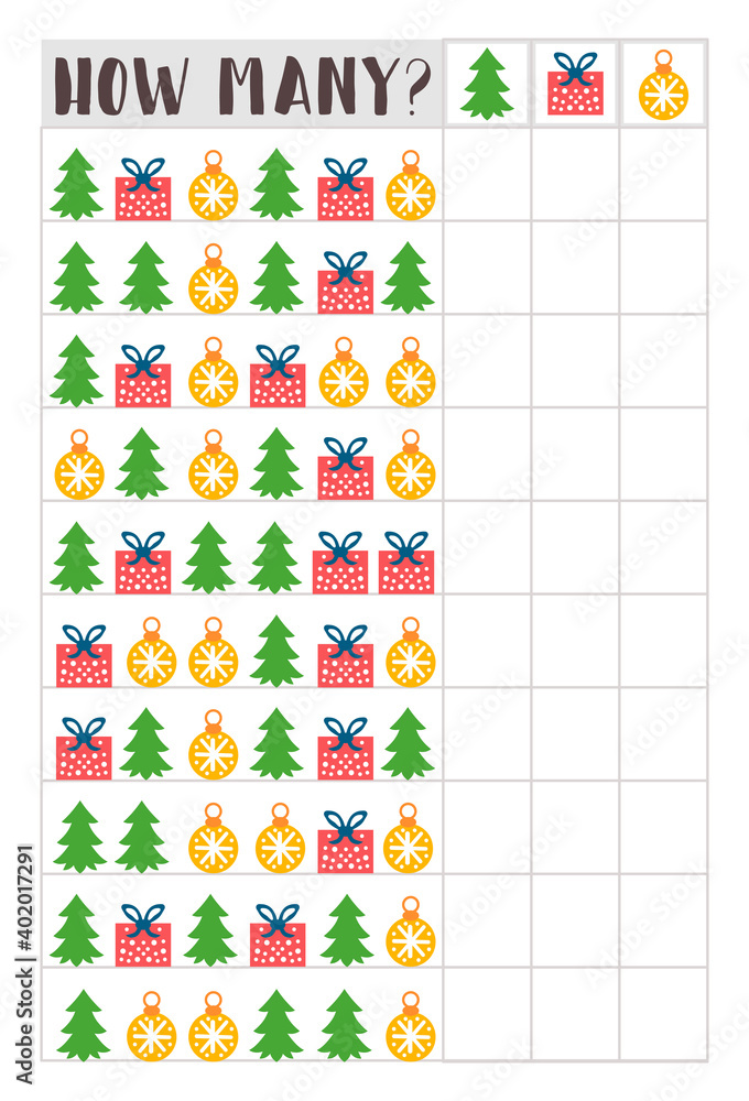 Counting children game of cartoon gift boxes. Kids learning collection ...