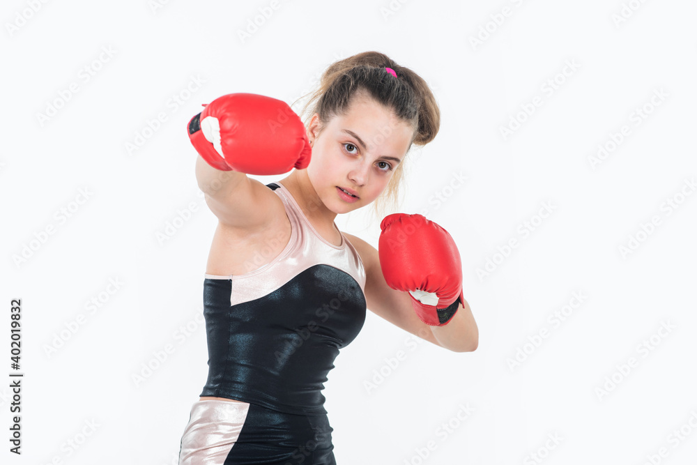 small girl training in boxing gloves. sport and fitness. teen girl ...