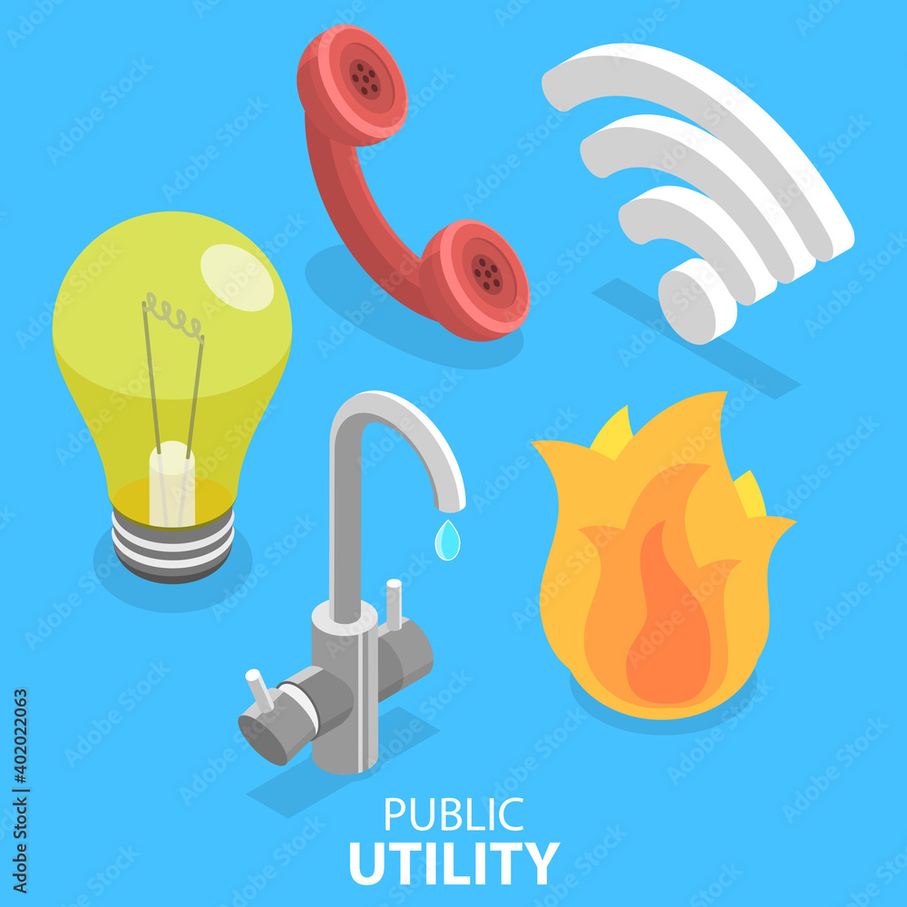 3D Isometric Flat Vector Illustration of Utility Services Icon Set ...