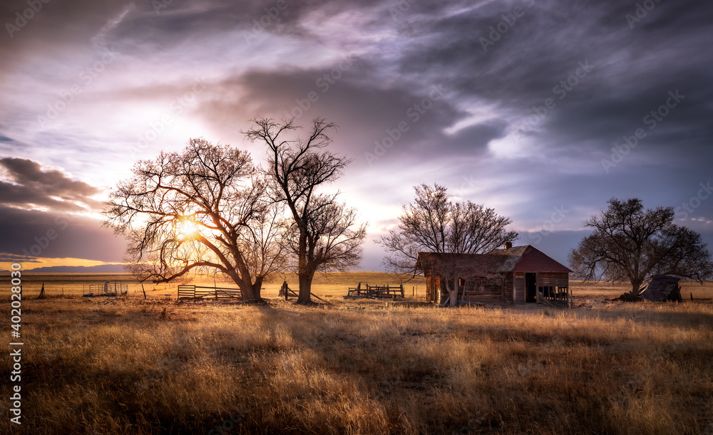An old farmhouse on the eastern plains of Colorado in a rural setting ...