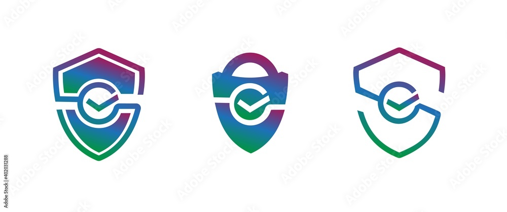 Shield with a checkmark. Protection and security symbol. Set vector ...
