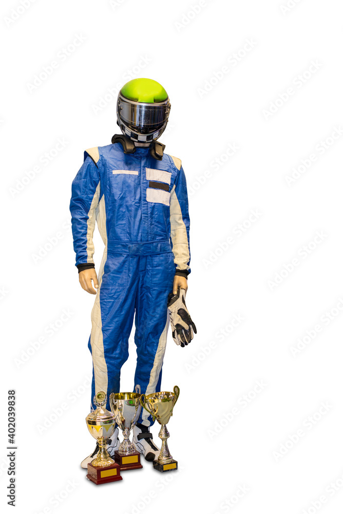 Winner race driver in blue white motorsport overall gloves integral ...