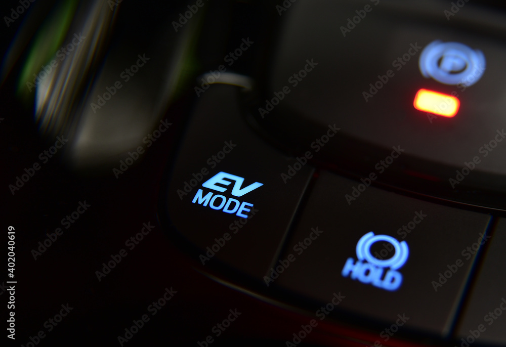 Electric Mode Button In Hybrid Car Stock Photo | Adobe Stock
