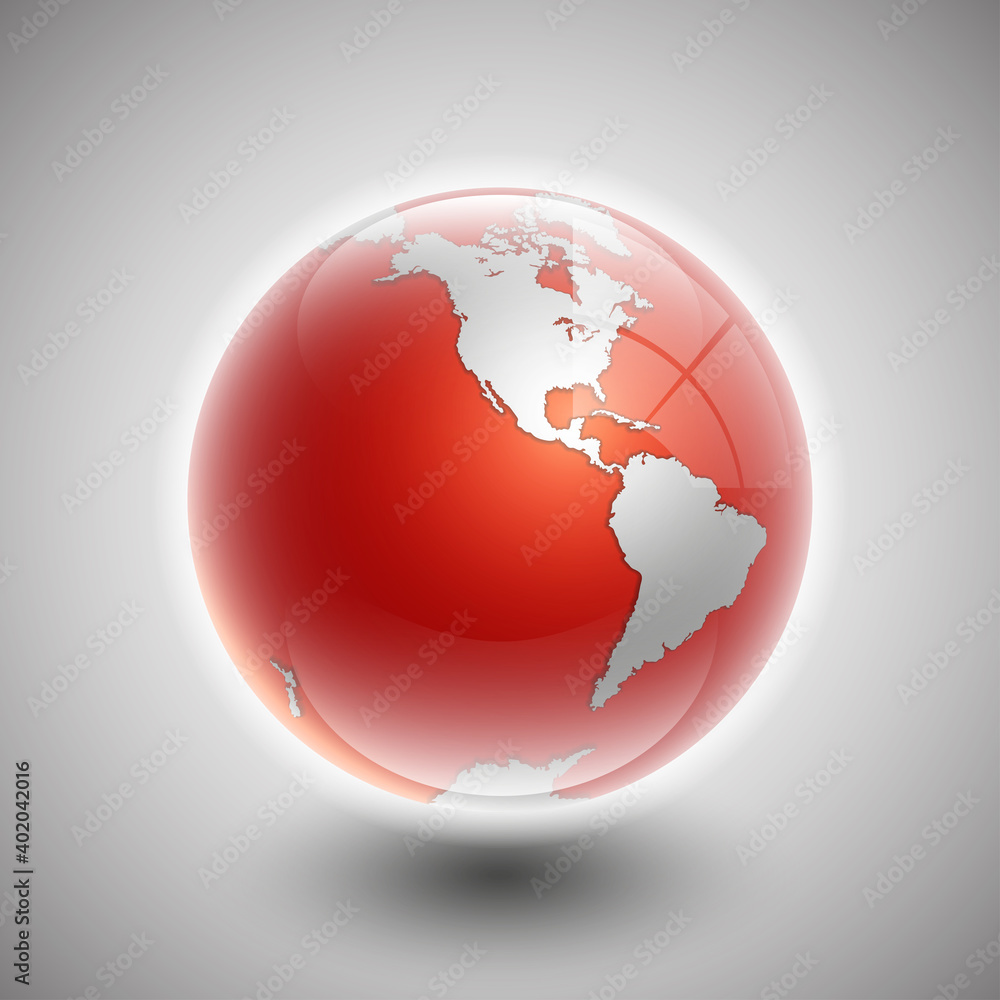 Globe Western Hemisphere icon with smooth shadows and white map of the ...