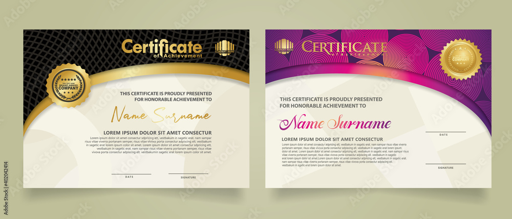 Set vertical and horizontal certificate template with lines circle ...