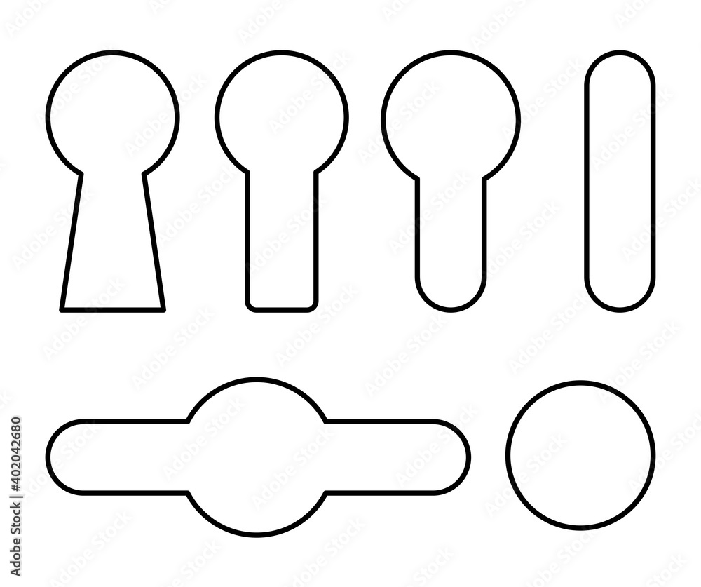 Keyhole outline symbol set. Line contour shapes collections with lock ...