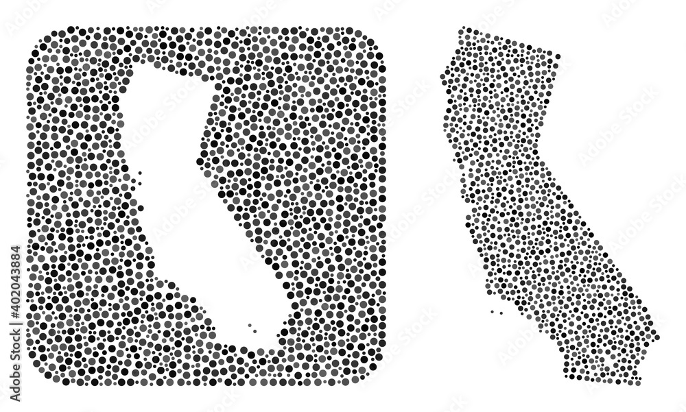Map of California collage designed with circle dots and carved shape ...