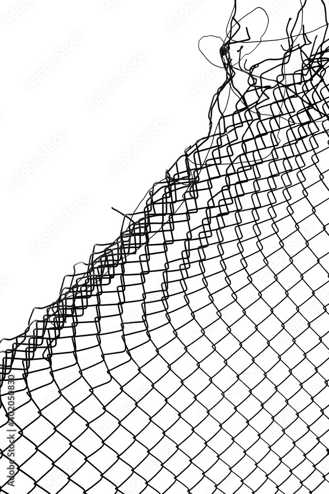 damage wire mesh on white background. Mesh netting with hole isolated ...