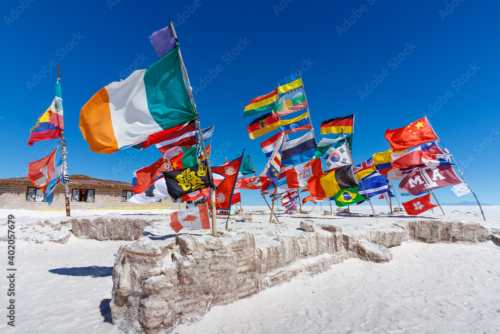 Colorful Flags From All Over the World at Uyuni Salt Flats, Bolivia ...
