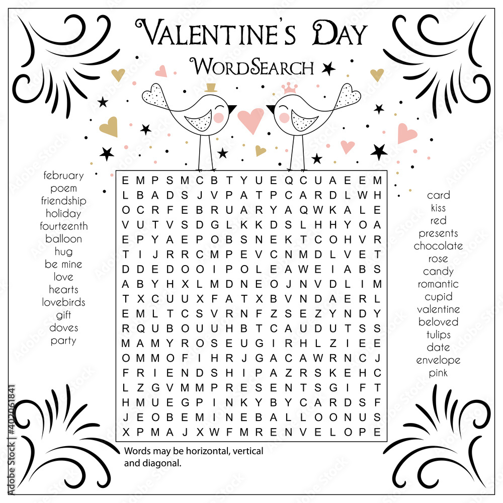 Valentine's Day word search puzzle. Suitable for social media post ...