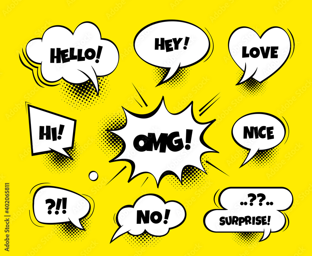 Comic speech bubbles and comic strip . Vector Retro Comic Book Speech ...