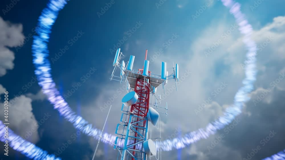 Cell phone tower emits 5G signals. The antenna transmits ...
