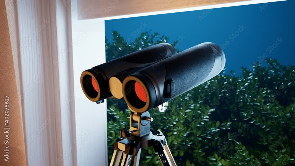 Binoculars in a window. Spying technology. Spy gear. Observation ...