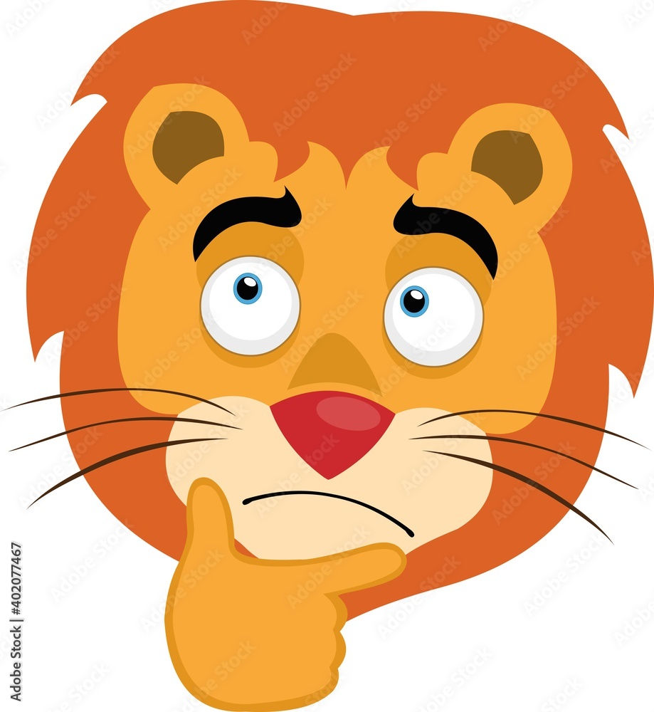 Vector illustration of emoticon of the face of a thinking lion Stock ...
